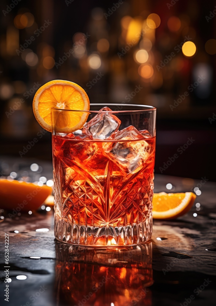 Abstract non-alcoholic cocktail in a fashionable glass decorated with ...