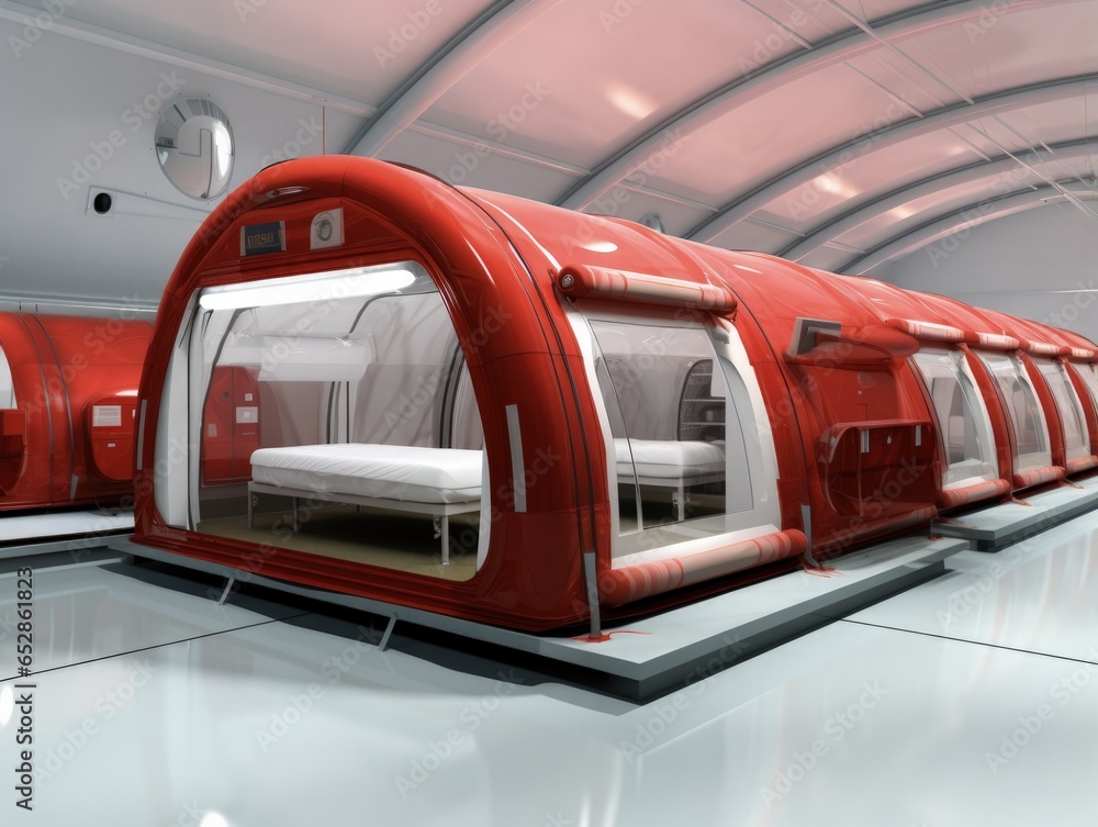 Mobile Hospital: Pneumatic Inflatable Frame and Red Fabric Mobile Tent ...
