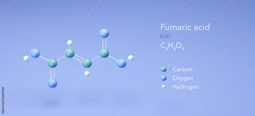 fumaric acid molecule, molecular structures, food additive e297, 3d ...