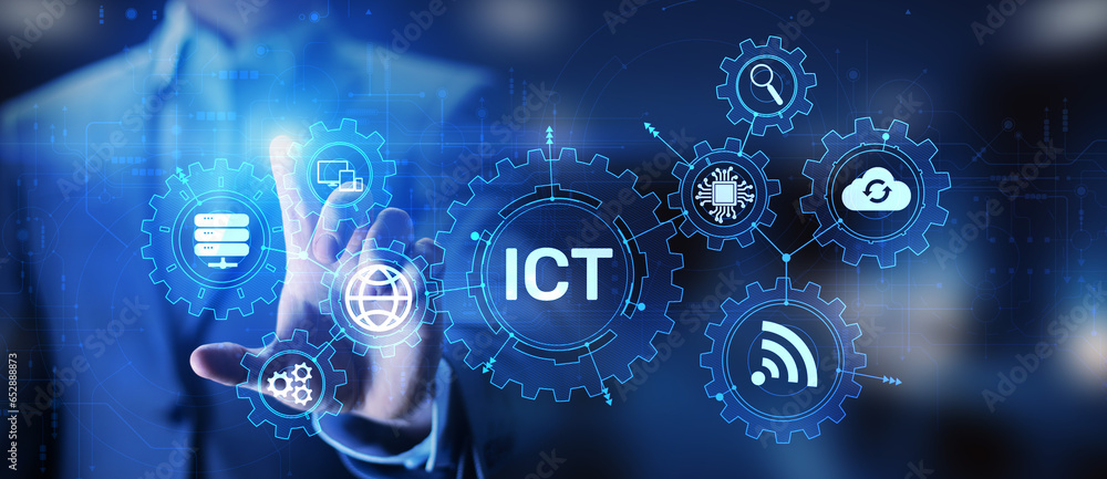 ICT - Information and communication technology concept on virtual ...