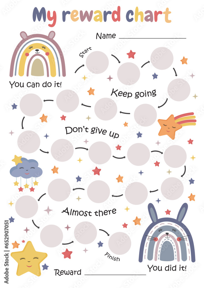 Printable rainbows reward chart, toddler potty chart, kids behavior ...