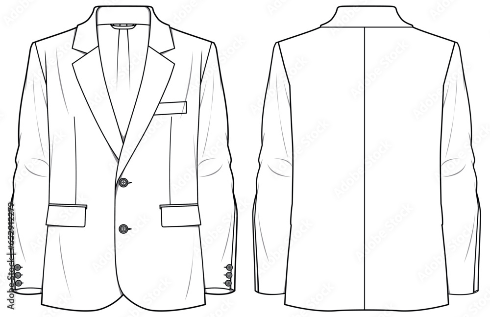 Vetor Men's notch lapel Blazer Jacket suit flat sketch fashion ...