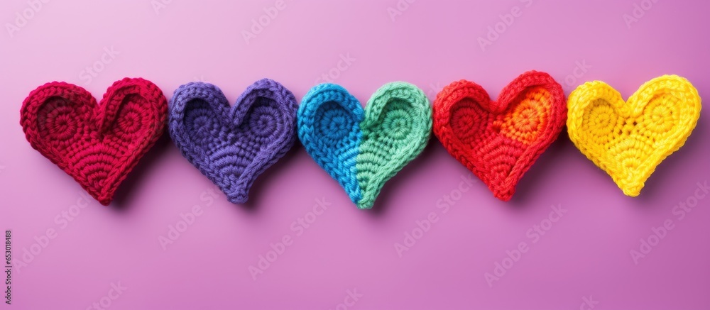Rainbow crochet hearts and Pride Week lettering on pink background ...