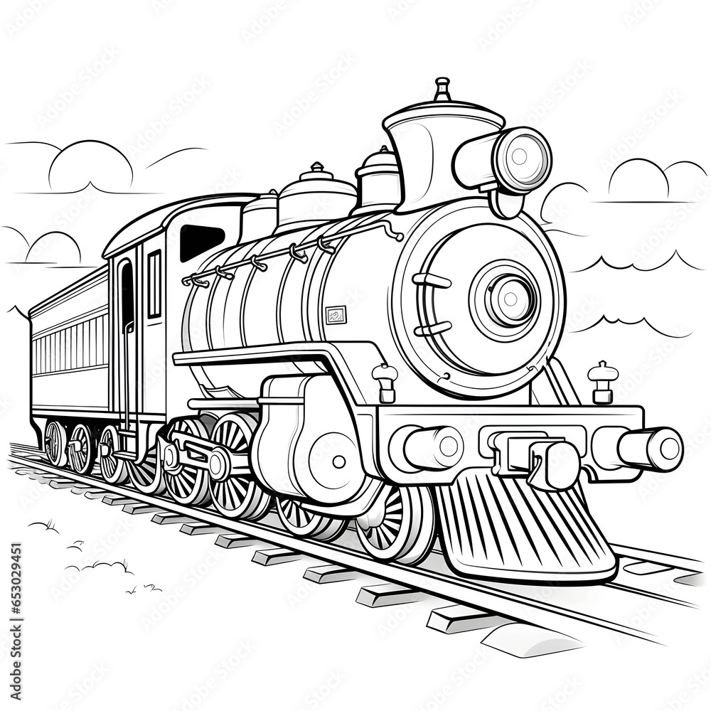steam locomotive on the railway. A cartoon old train coloring page for ...