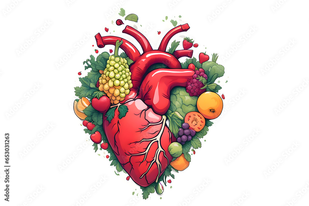 Corazón formado con Frutas y Verduras Saludables Stock Illustration ...