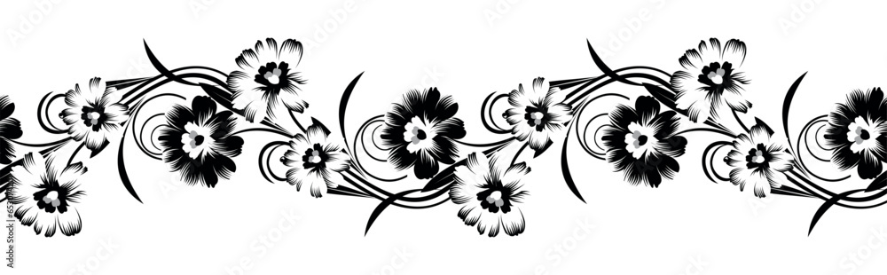 Black and white seamless stroke flower border design Stock Vector ...