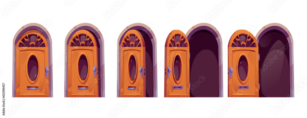 Open and close front house door vector animation. Room doorway isolated ...