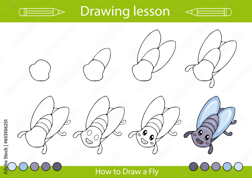 Drawing tutorial kids art lesson. How to draw a insect. Kids activity ...