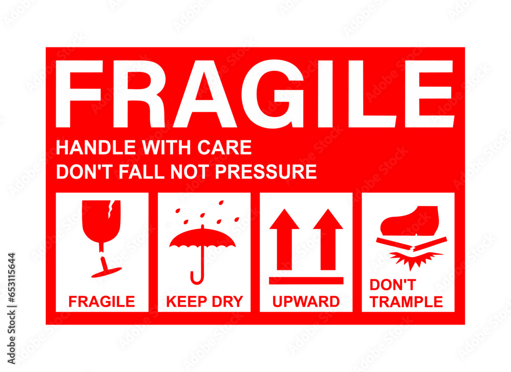 Fragile handle with care sticker or label for the packaging box for ...