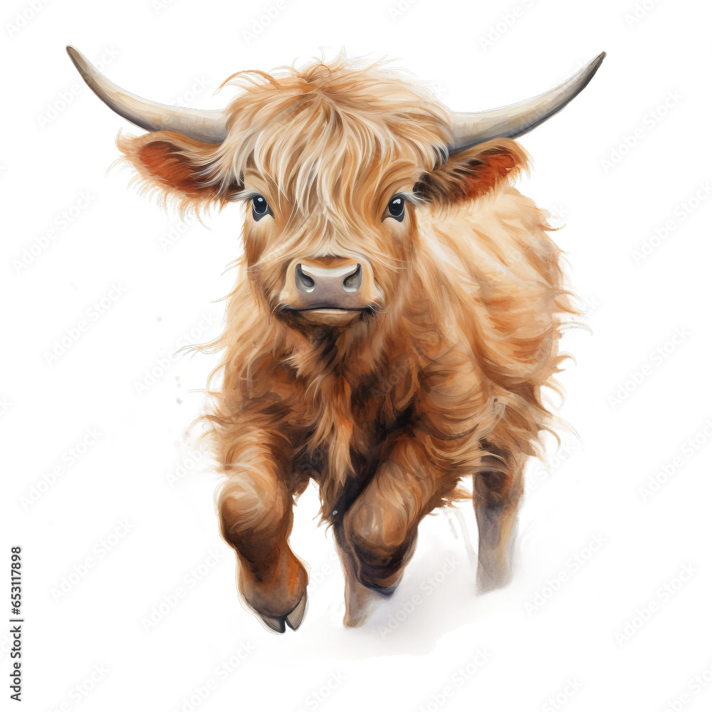 Baby highland cow watercolor clipart on transparent background ...