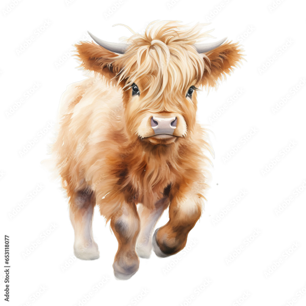 Baby highland cow watercolor clipart on transparent background ...