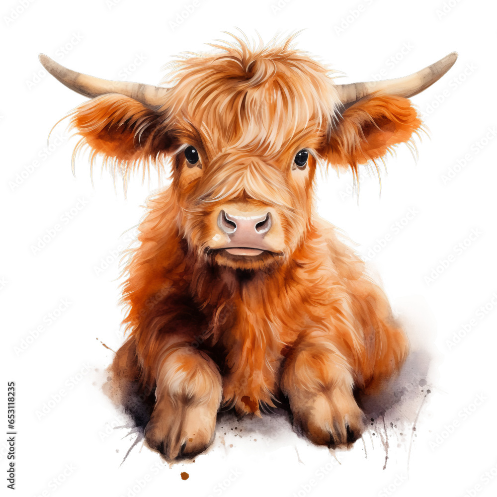 Baby highland cow watercolor clipart on transparent background ...