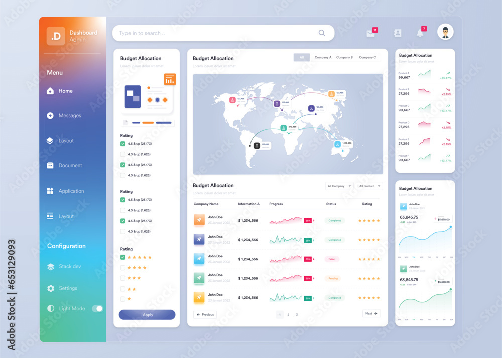 Infographic dashboard. UI design with graphs, charts and diagrams. Web ...