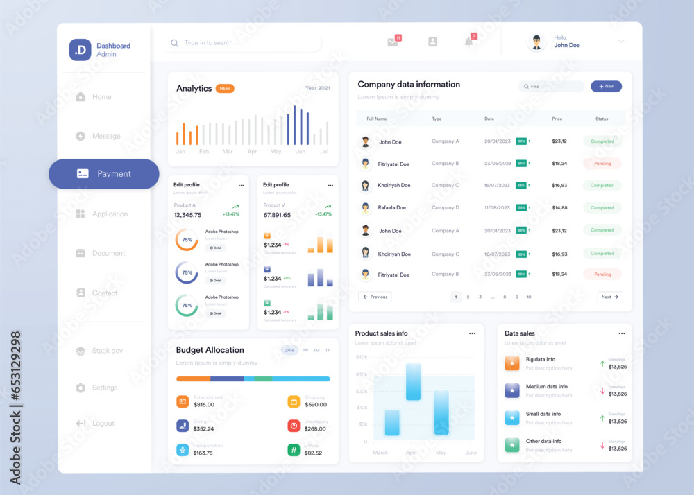 Infographic dashboard. UI design with graphs, charts and diagrams. Web ...