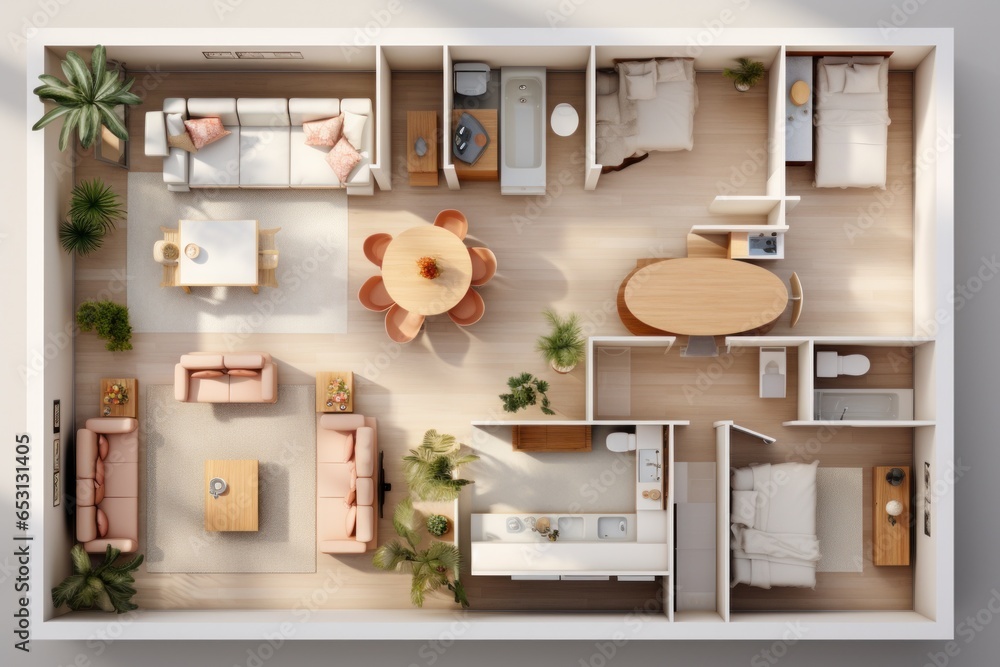 Top view layout plan of modern home. Architectural floor plans of fully ...