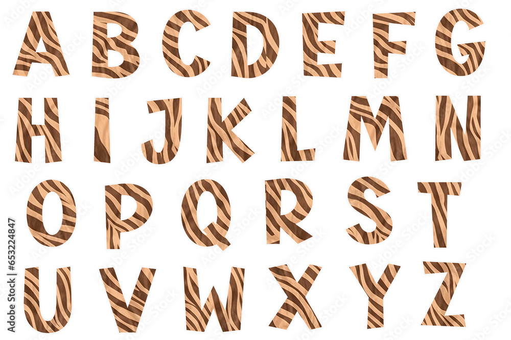 Brown Zebra Skin ABC Letter: Cartoon English Alphabet, Uppercase ...