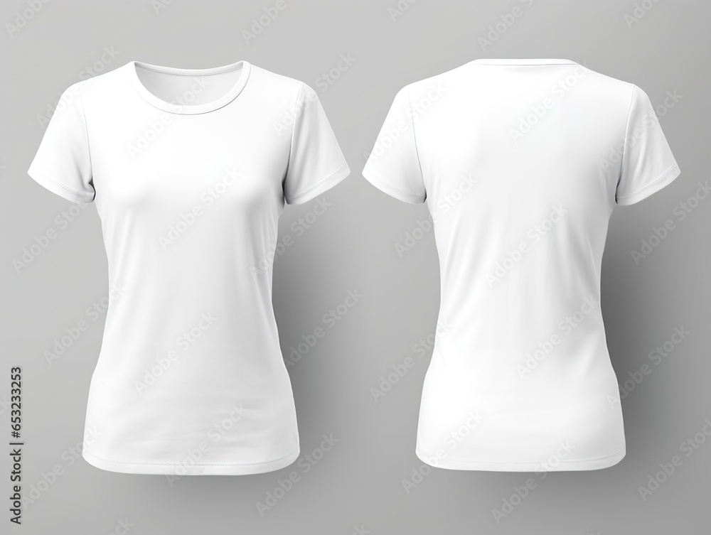 T-shirt mockup. White blank t-shirt front and back views. female ...