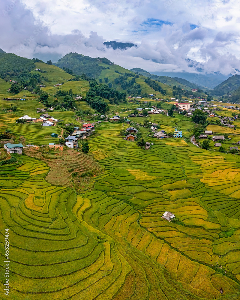 Aerial view of rice field or rice terraces , Sapa, Vietnam. Lao Chai ...