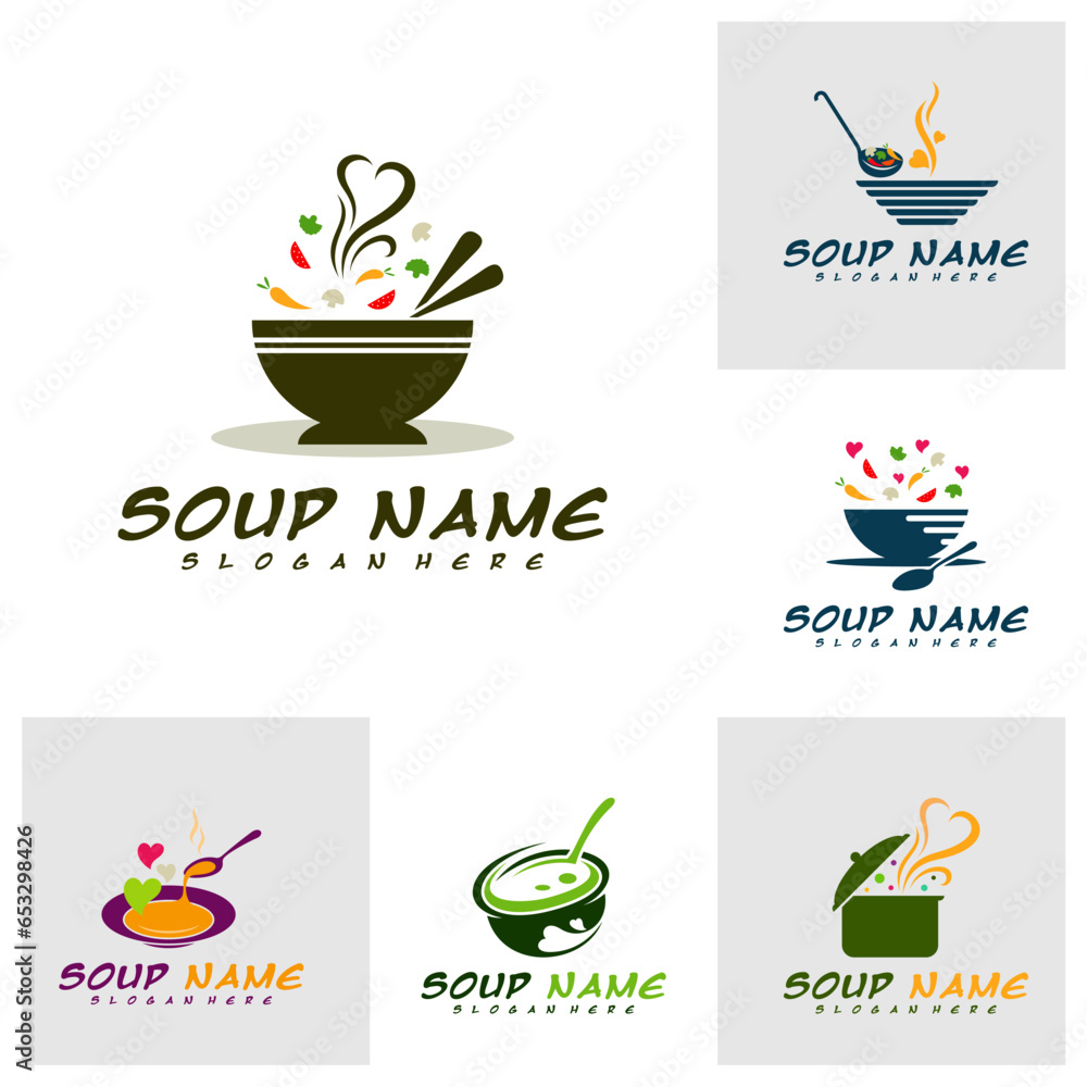 Set of Soup with Love logo design concept. Food Cooking logo vector ...