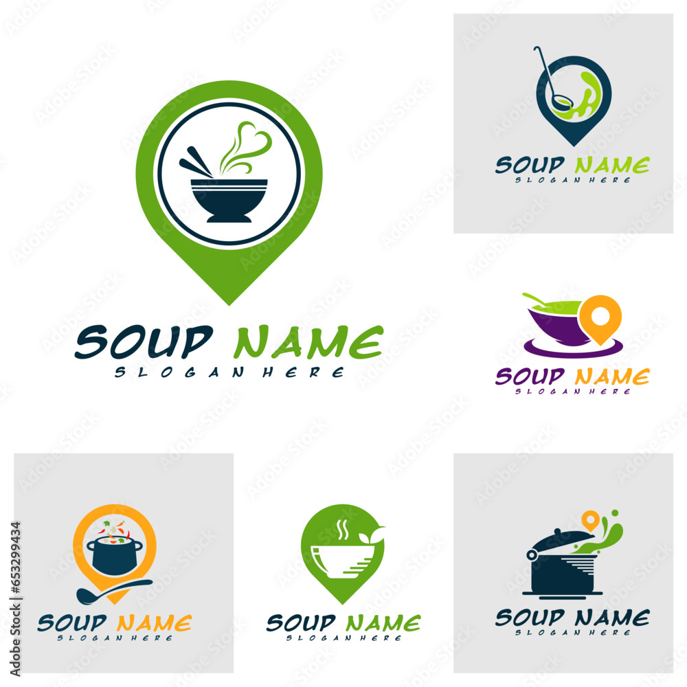 Set of Soup with Point logo design concept. Food Cooking logo vector ...