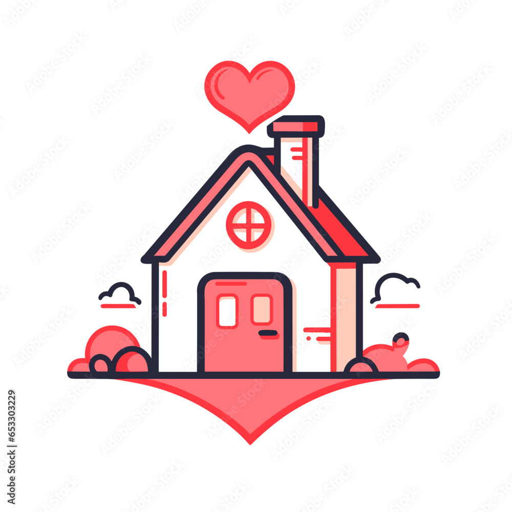 Airbnb vector icon in minimalistic, black and red line work, japan web ...