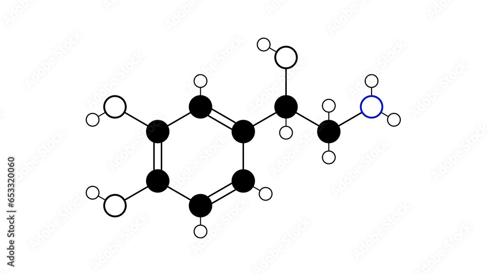 norepinephrine molecule, structural chemical formula, ball-and-stick ...