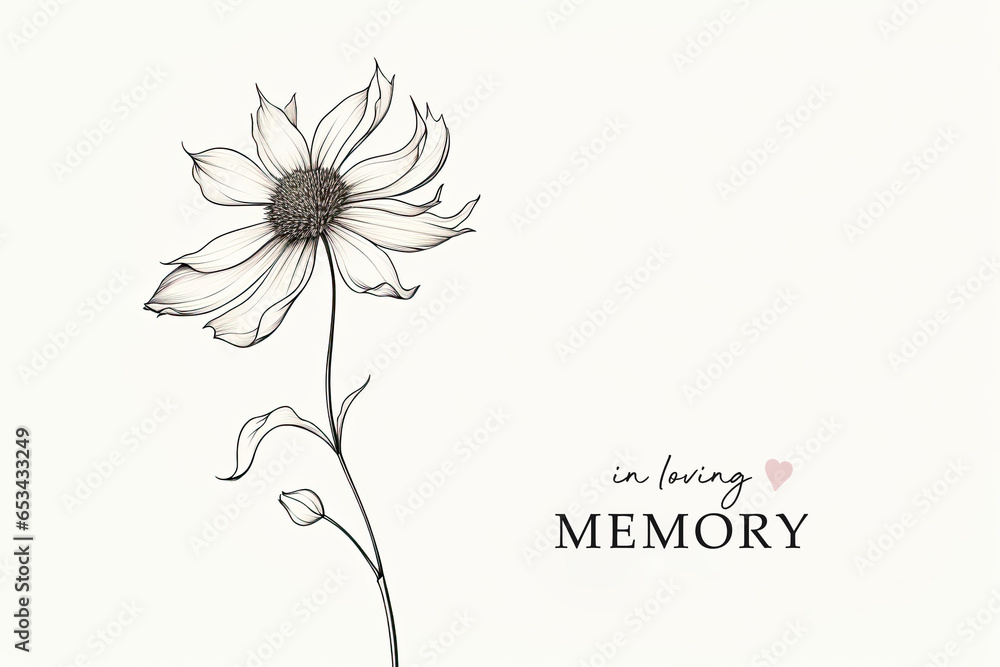 condolence card with flower outline in loving memory illustration Stock ...