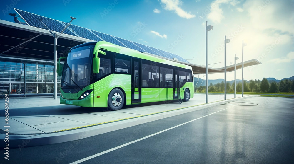 Stockphoto, copy space, modern public transport bus charging on an ...