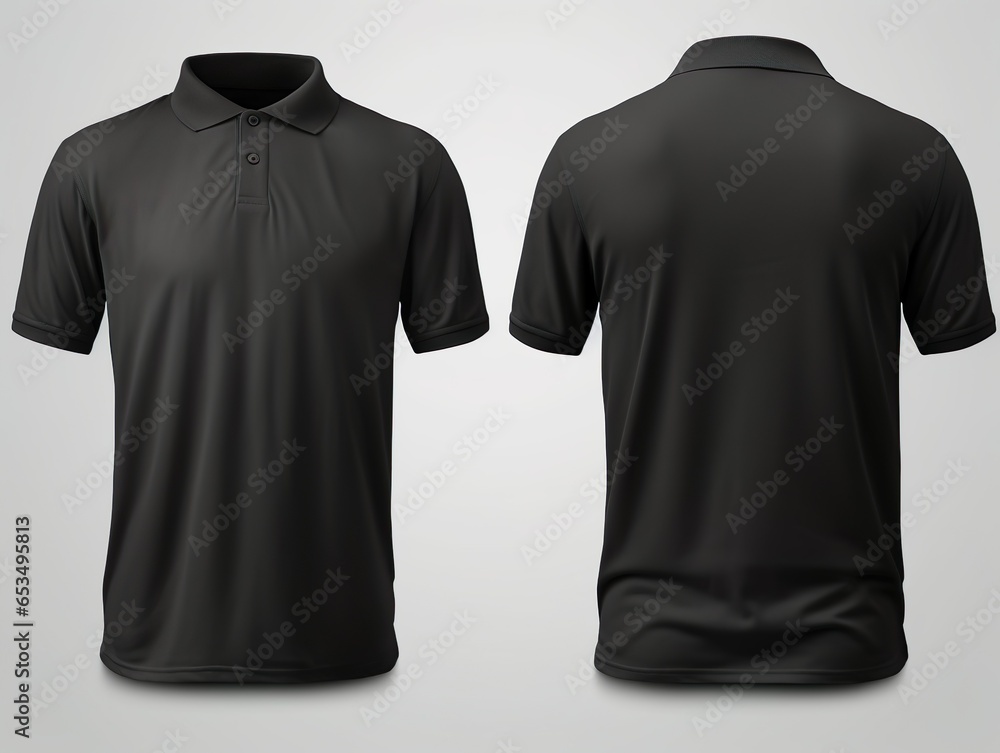 plain black polo shirt mockup design. front and rear view. isolated on ...
