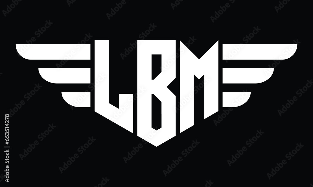 LBM three letter logo, creative wings shape logo design vector template ...