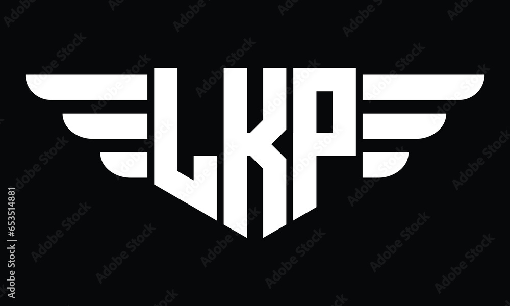 LKP three letter logo, creative wings shape logo design vector template ...