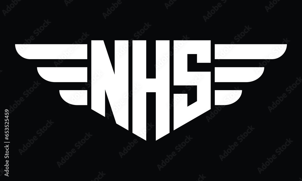 NHS three letter logo, creative wings shape logo design vector template ...