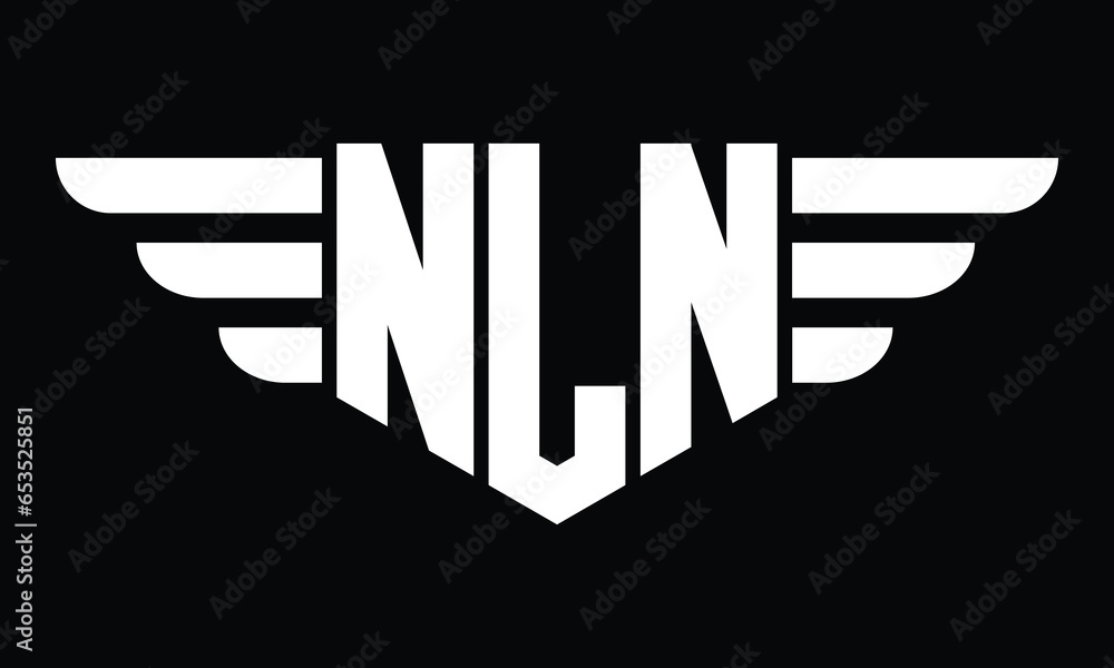 NLN three letter logo, creative wings shape logo design vector template ...