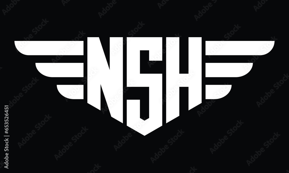 NSH three letter logo, creative wings shape logo design vector template ...