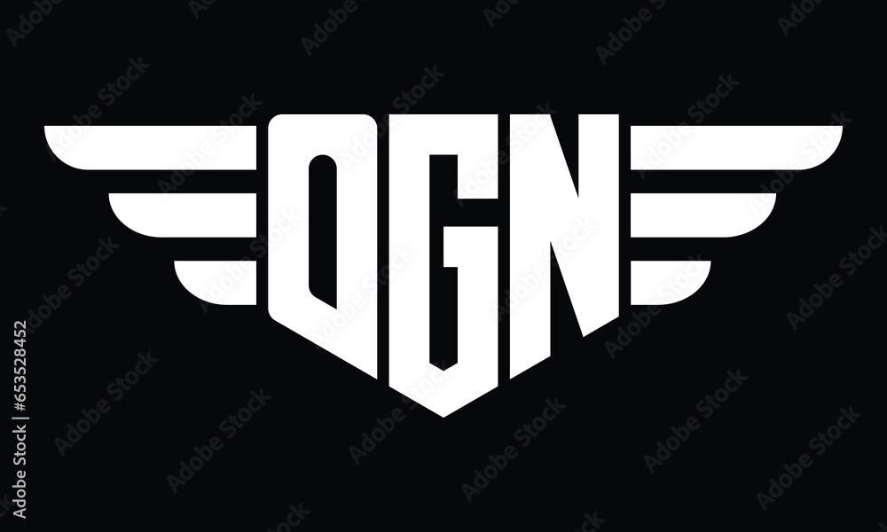 OGN three letter logo, creative wings shape logo design vector template ...