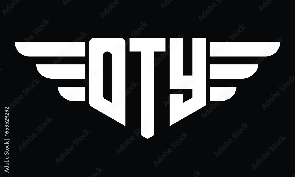 OTY three letter logo, creative wings shape logo design vector template ...