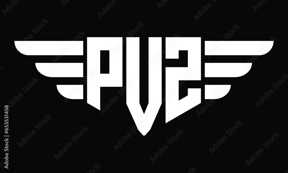 PVZ three letter logo, creative wings shape logo design vector template ...