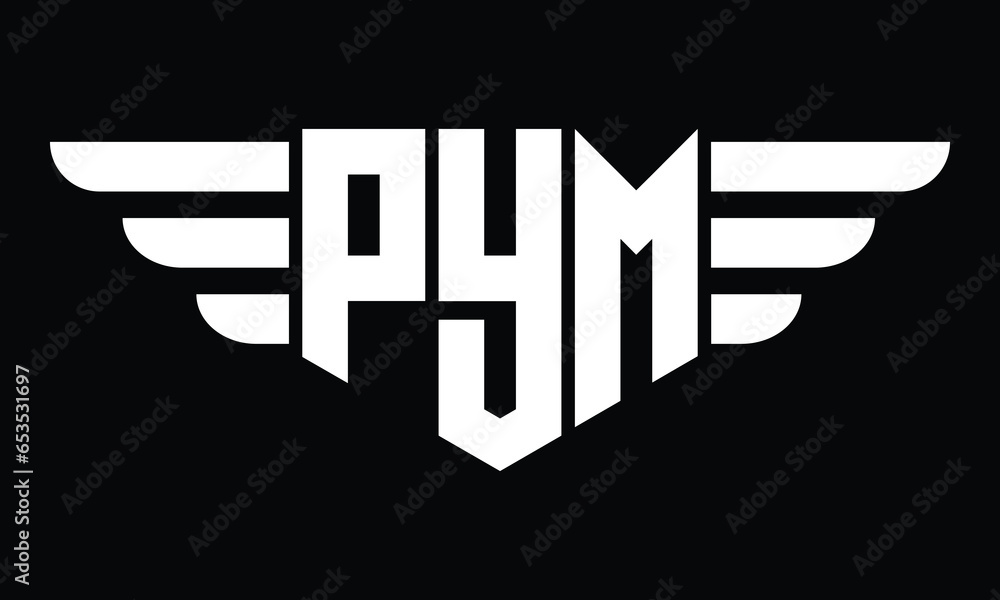 PYM three letter logo, creative wings shape logo design vector template ...