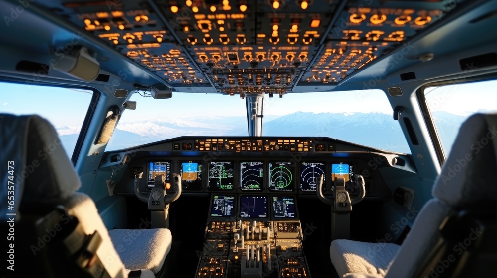 Airplane cockpit of modern passenger jet aircraft, Airplane cockpit ...