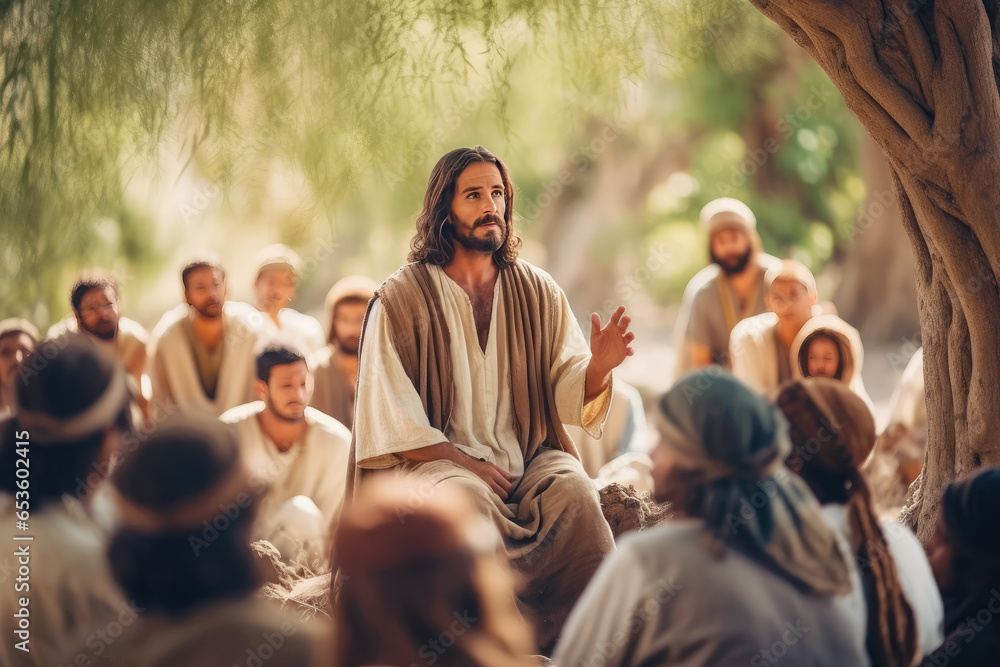 Image of Jesus Christ is preaching to the people , helping them receive ...