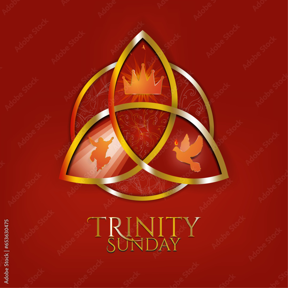 Vector de Stock Gold Trinity Sunday symbol poster. Observed on the first Sunday after Pentecost ...
