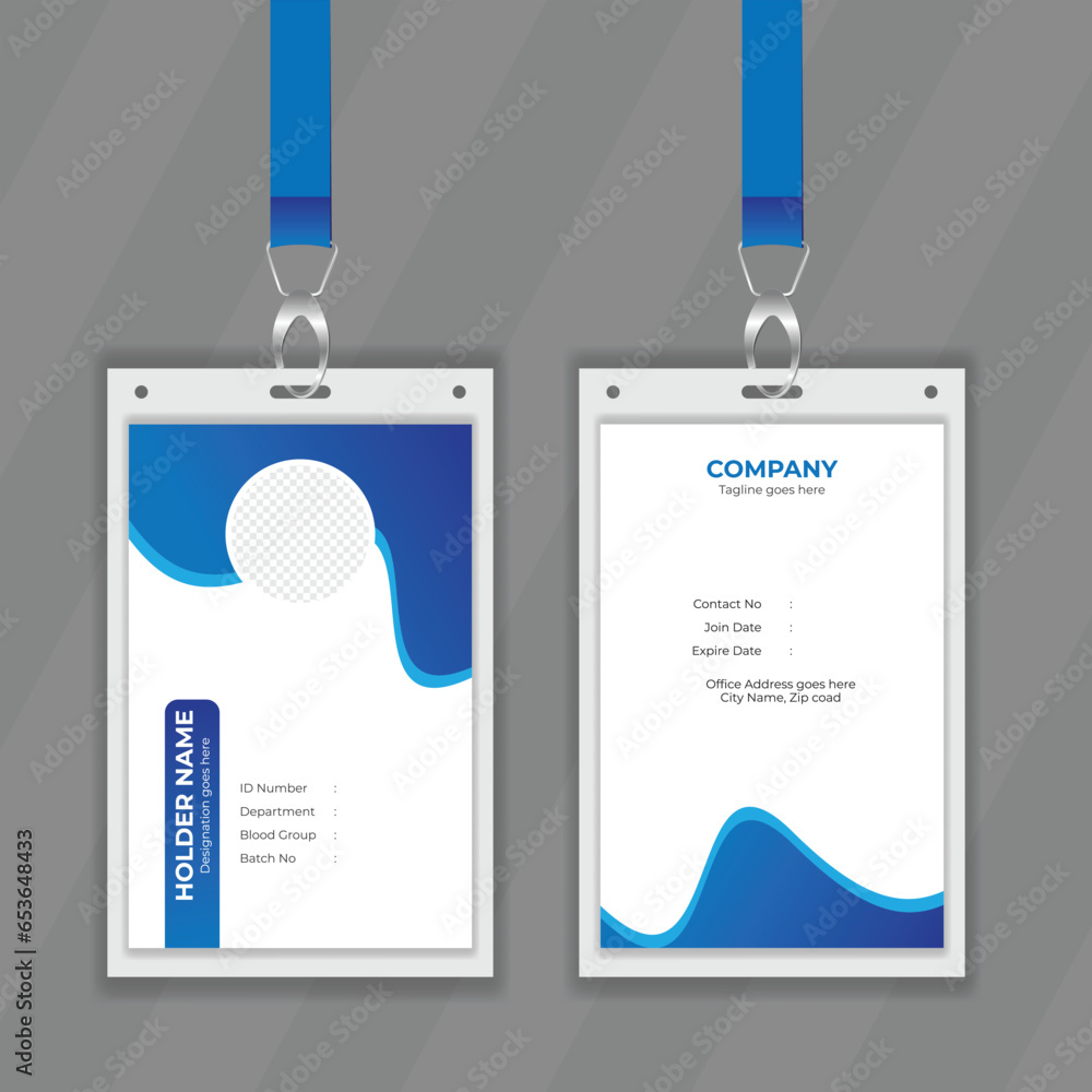 Blue and white color double sided ID card design template. Customizable ...