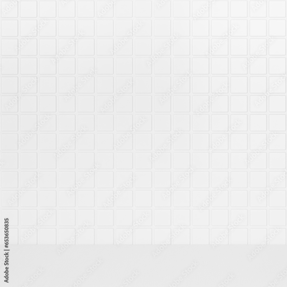 Soft light white abstract scene with white tiny square ceramic tiles on ...