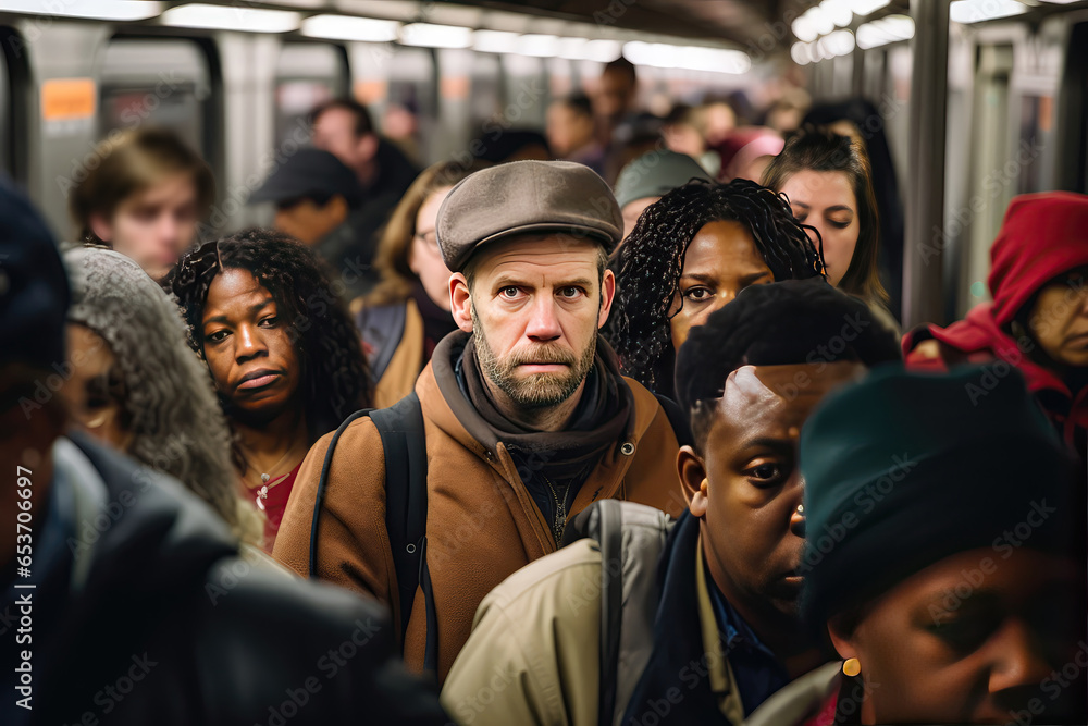 Large Crowd Of People In The Subway During Rush Hour, Commuting Home On ...