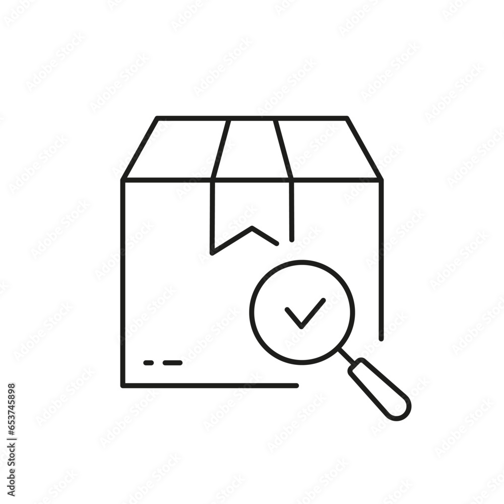 Carton Box with Magnifier and Checkmark Line Icon. Check Parcel ...