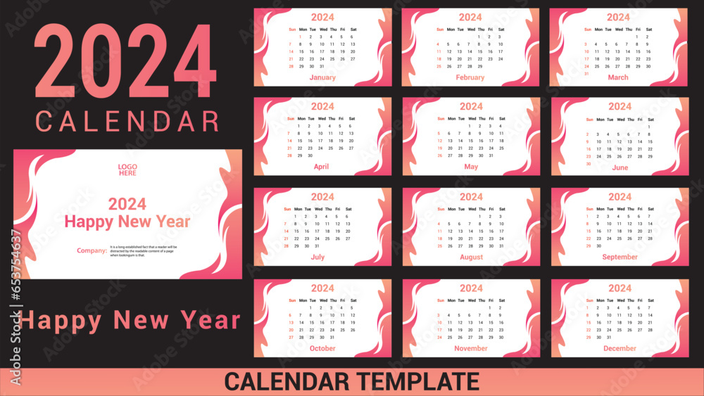 Calendar 2024 design, The year of the Tiger monthly cards templates ...
