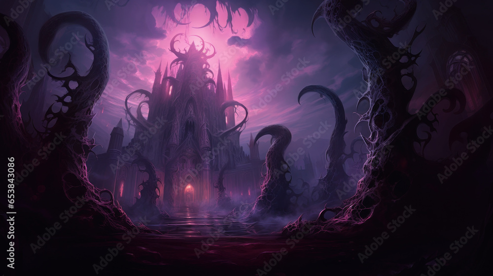 Pastel Goth Gothic Cathedral and Tentacle Terror With Purple And Pink ...