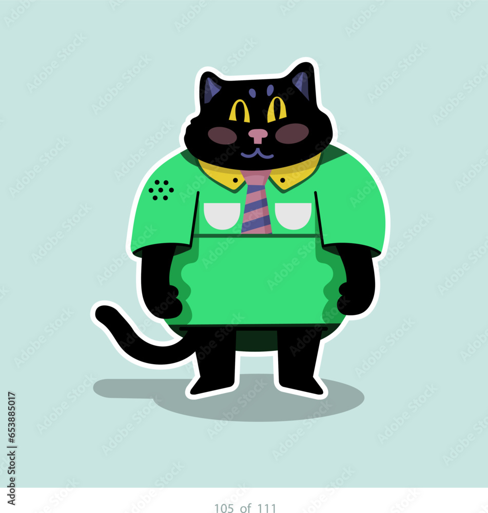 Cartoon stylized cat character. Set of 111 units. Number 105. 2d ...
