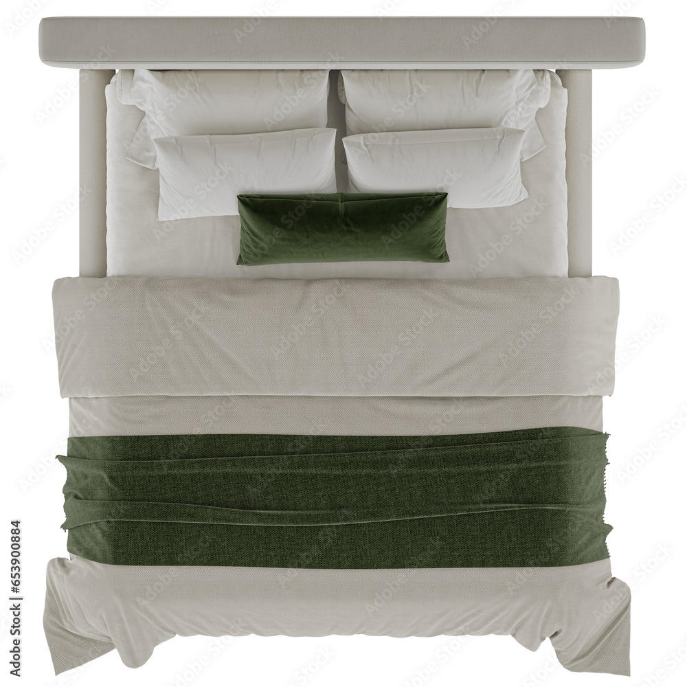 top view of bed, for interior floor plan, 3d rendering, on transparent ...
