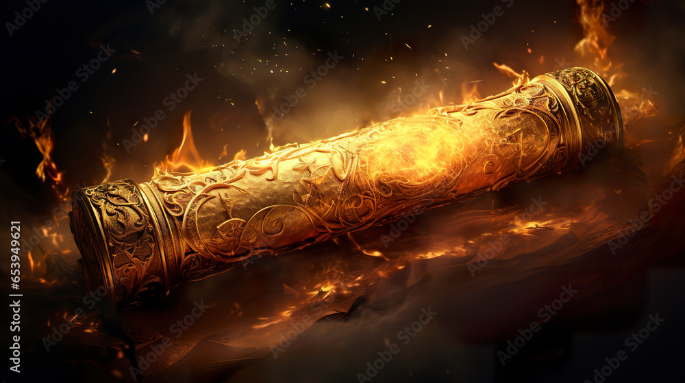 Surreal illustration of legendary scroll with flame effect. Legendary ...